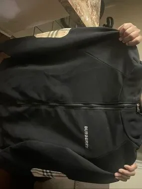 Burberry | Sweaters | Burberry Black Zip Jacket With Signature Check ...